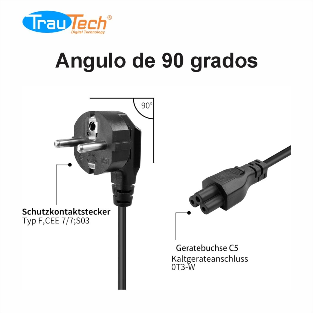 CABLE PODER DE ALIMENTACION TIPO SCHUKO CEE 7/7 MACHO A TIPO TREBOL C5 ...