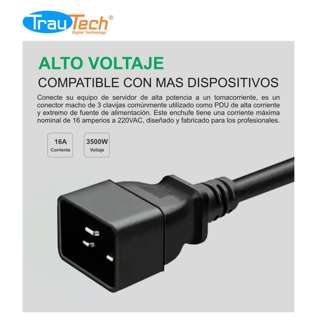 CABLE DE PODER UPS IEC 320 C19 HEMBRA A C20 MACHO DE 1.80 METROS ...