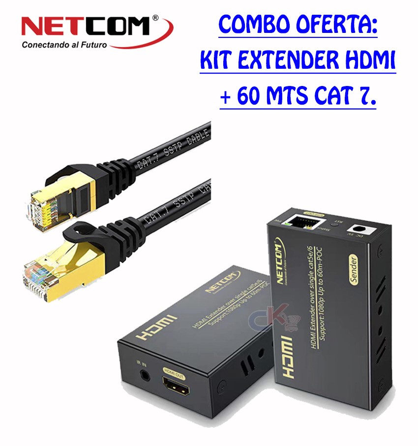 COMBO OFERTA – KIT EXTENDER HDMI X UTP DE HASTA 60 METROS NETCOM ...